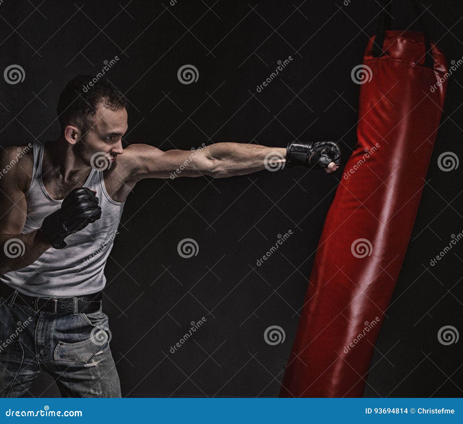 Boxing Kick in the Boxing Bag Stock Photo - Image of background ...