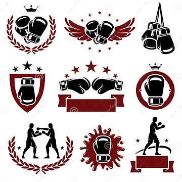 Boxing Labels and Icons Set. Vector Stock Vector - Illustration of ...