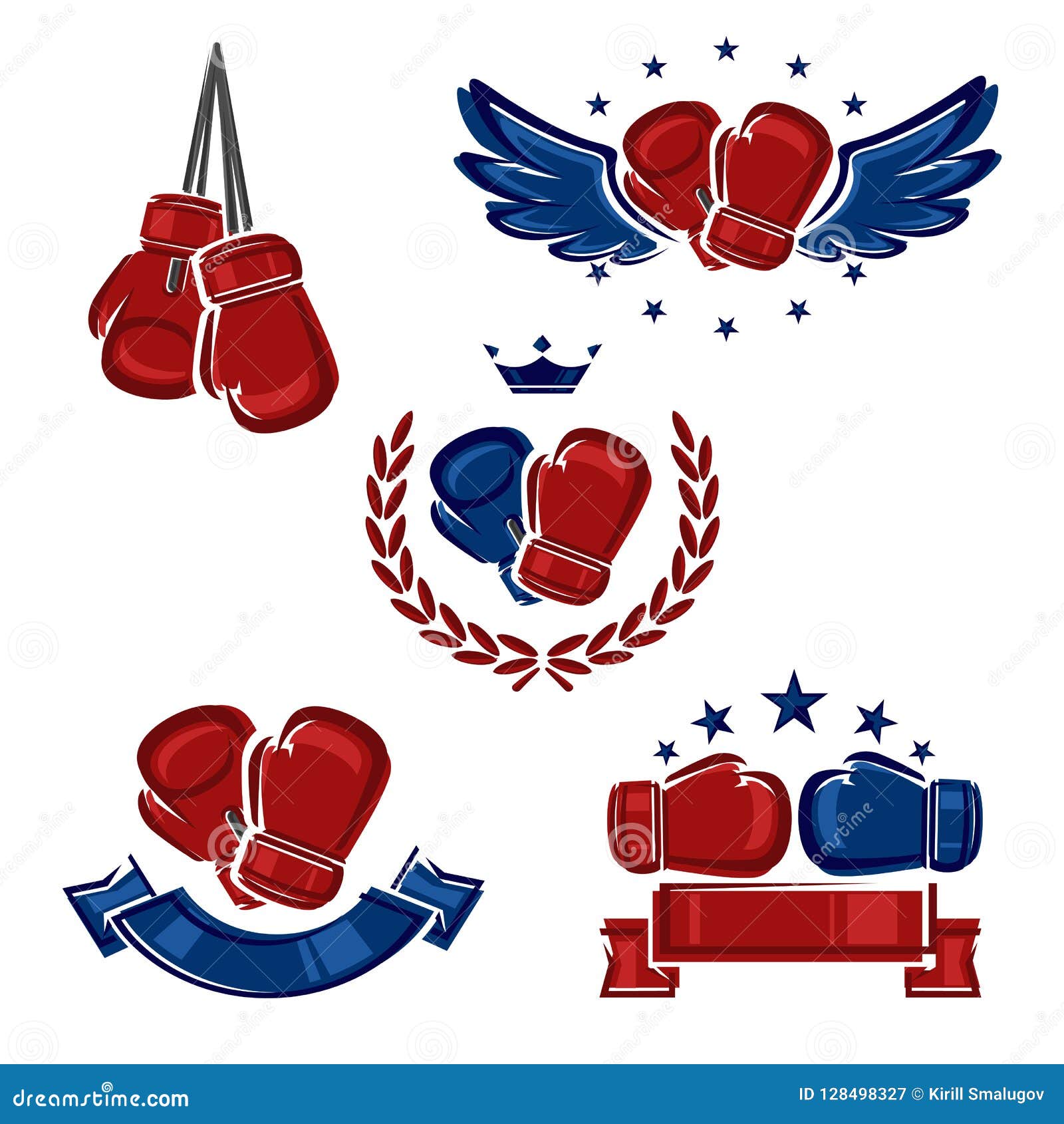 Boxing Labels and Icons Set. Vector Stock Vector - Illustration of blue ...