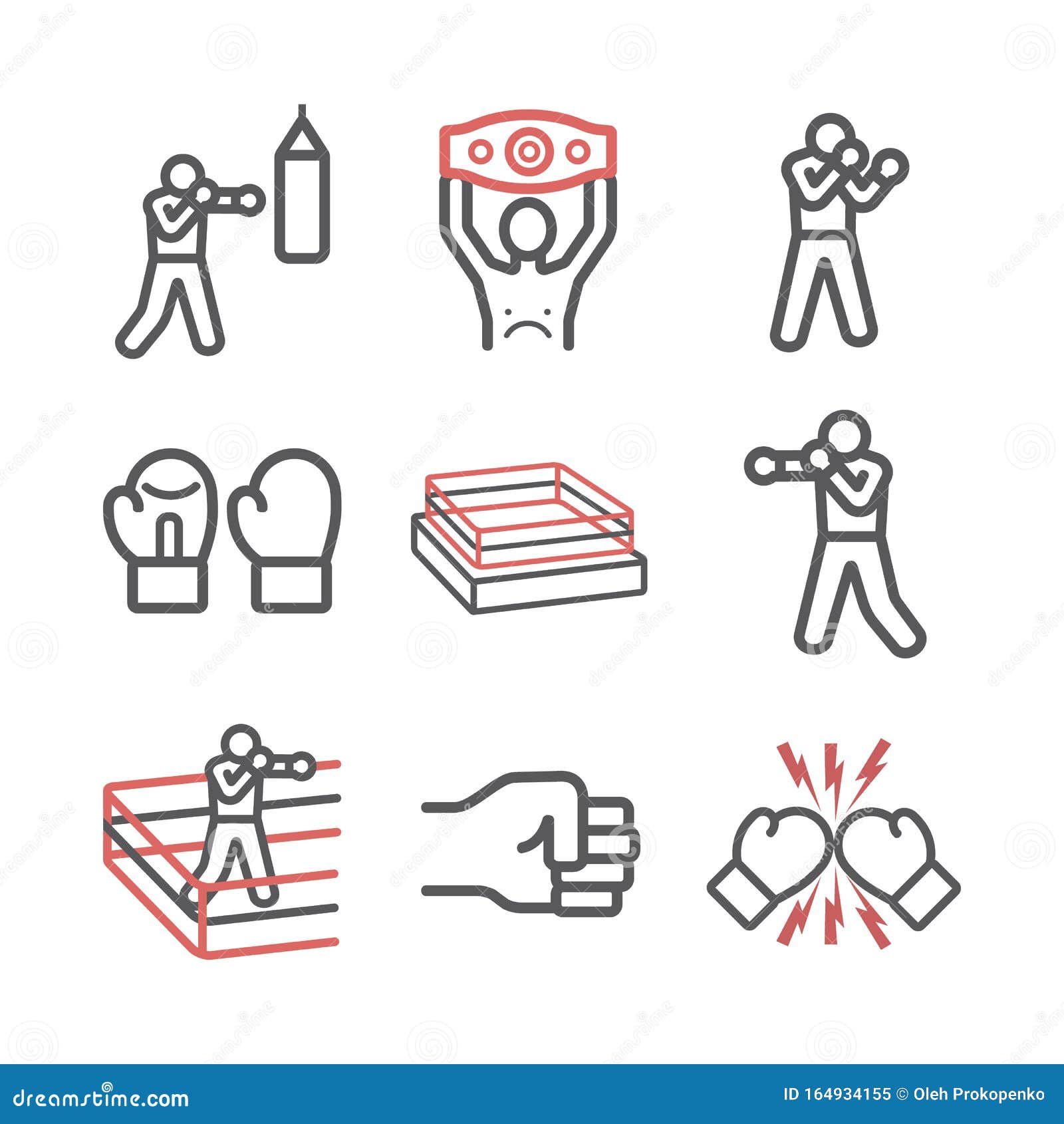 Boxing Line Icons Set. Vector Signs for Web Graphics Stock Vector ...