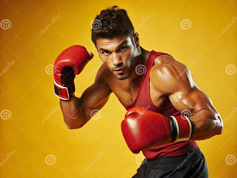 A Boxing Men on Right Side of Image with a Solid Color Background Stock ...