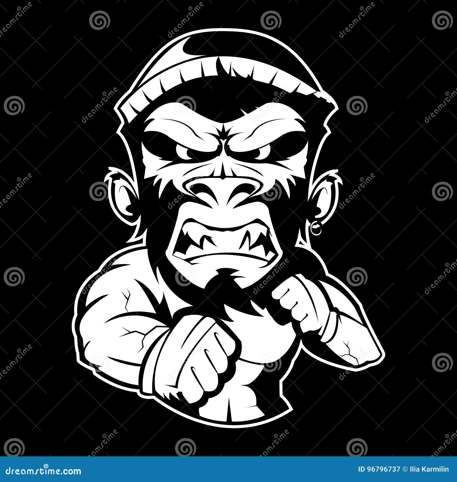 Boxing mma monkey label stock illustration. Illustration of emblem ...