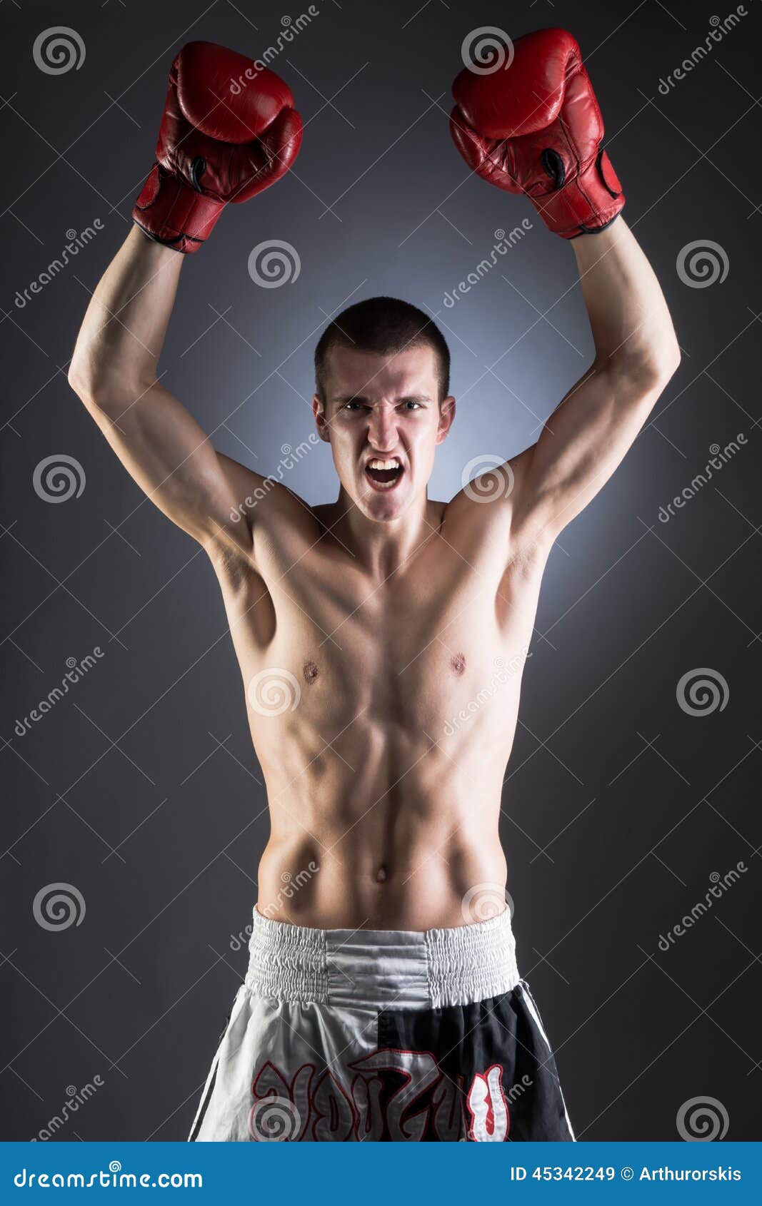Boxing. Muscular Fighter. Victory. Stock Image - Image of healthy, fist ...