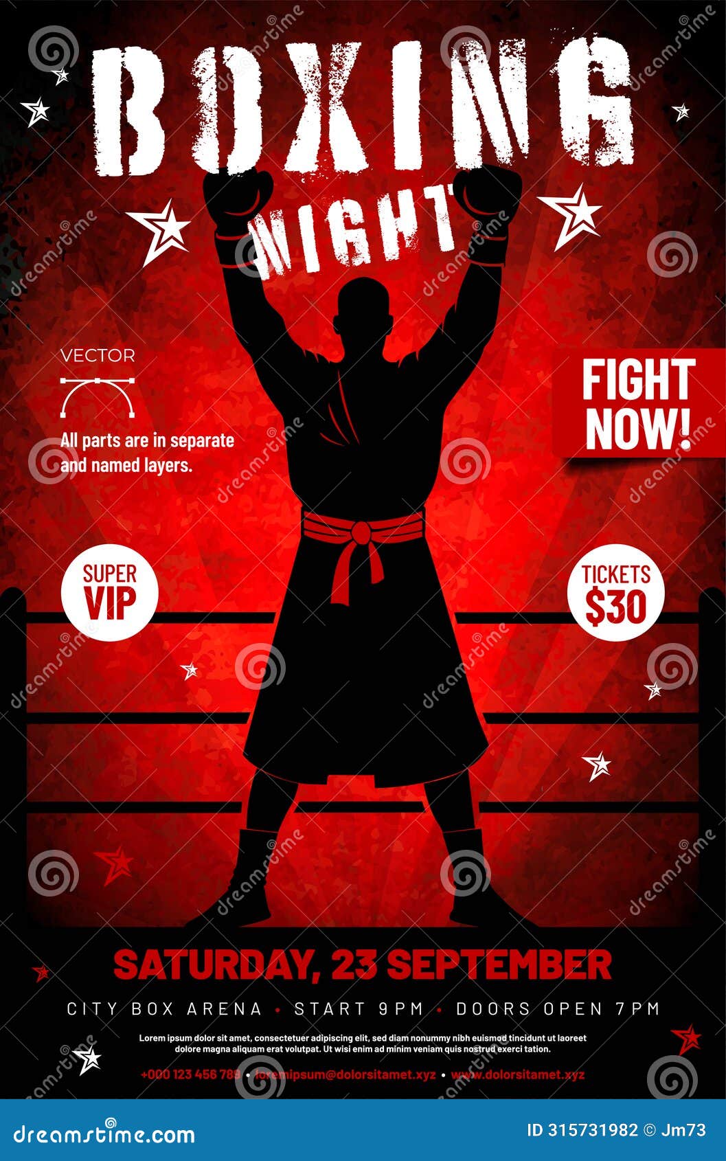 Boxing Night Poster Template with Boxer Silhouette Stock Vector ...