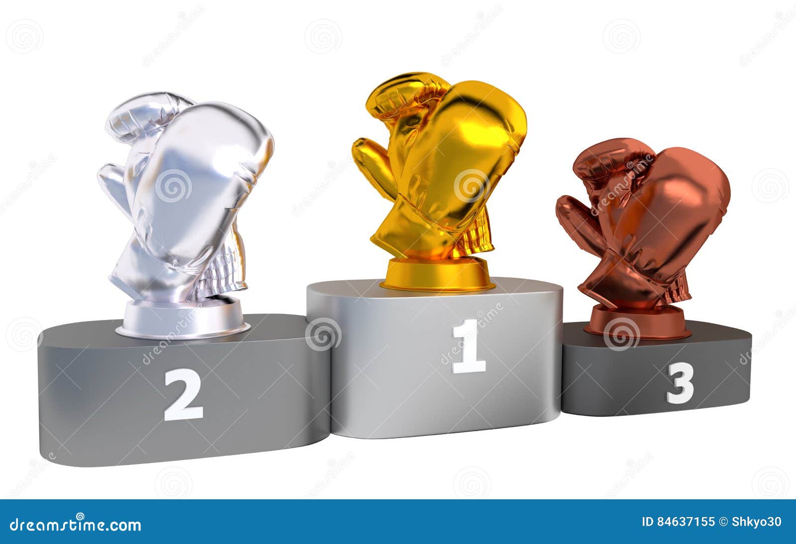Boxing Podium with Gold Silver and Bronze Trophy Stock Illustration ...