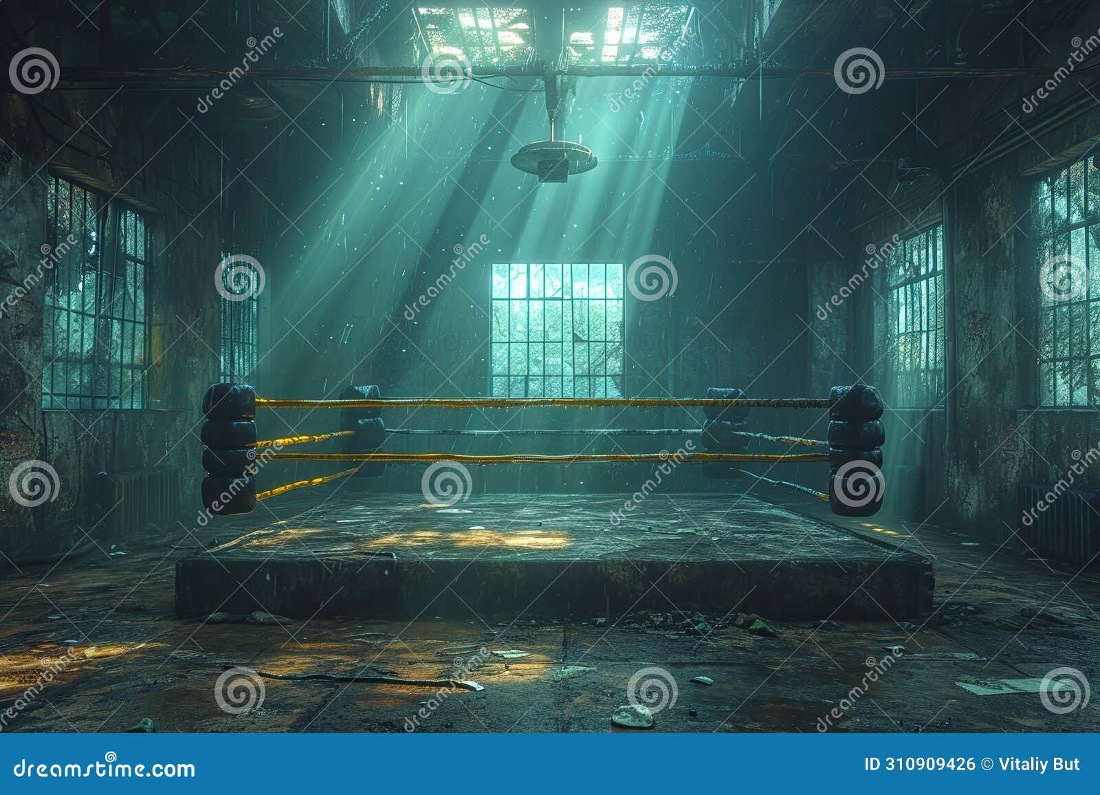 Abandoned Building Boxing Ring with Sunlight. Generative AI. Stock ...