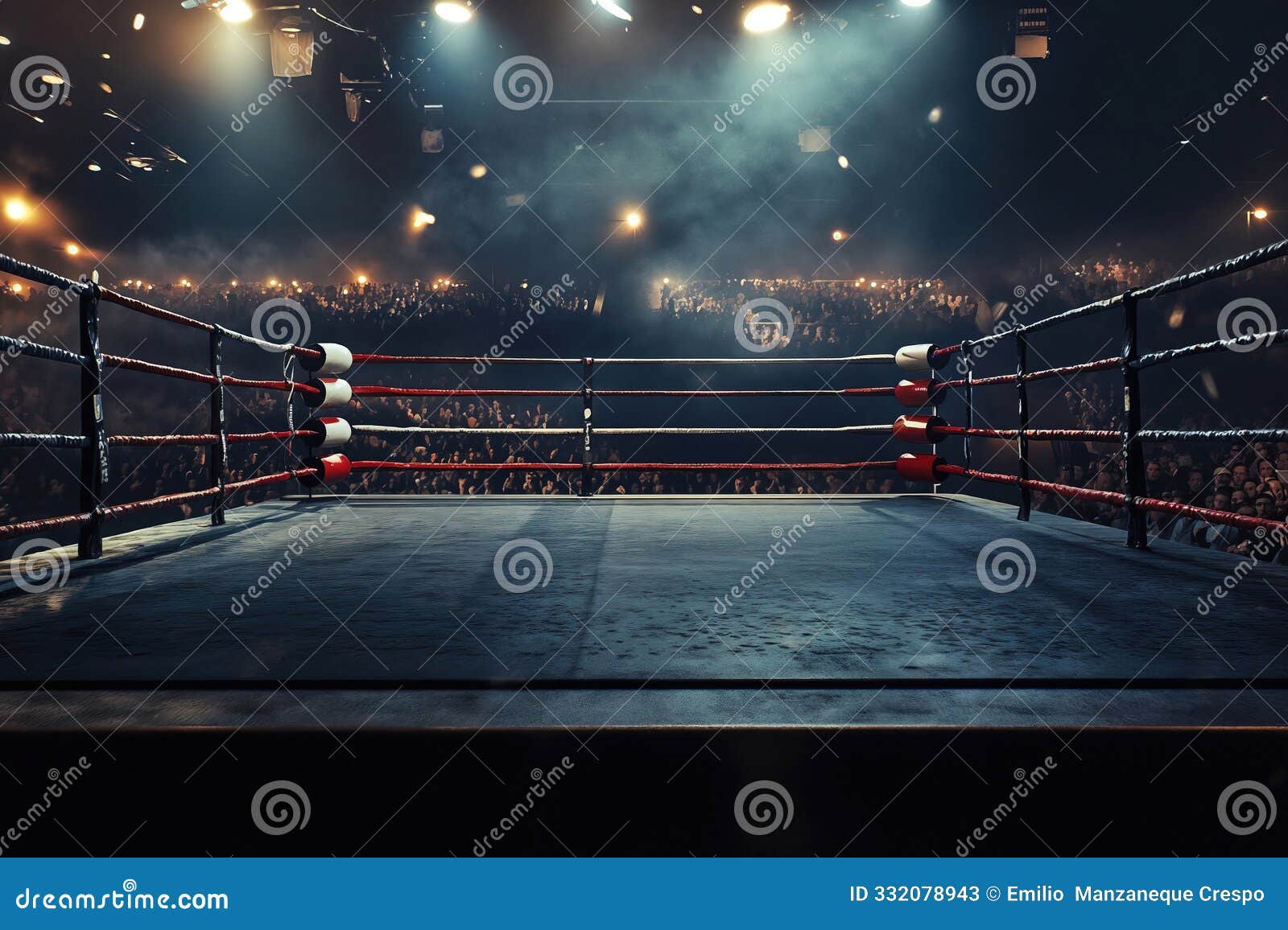 A Boxing Ring in a Crowded Hall Just before the Start of the Fight. the ...