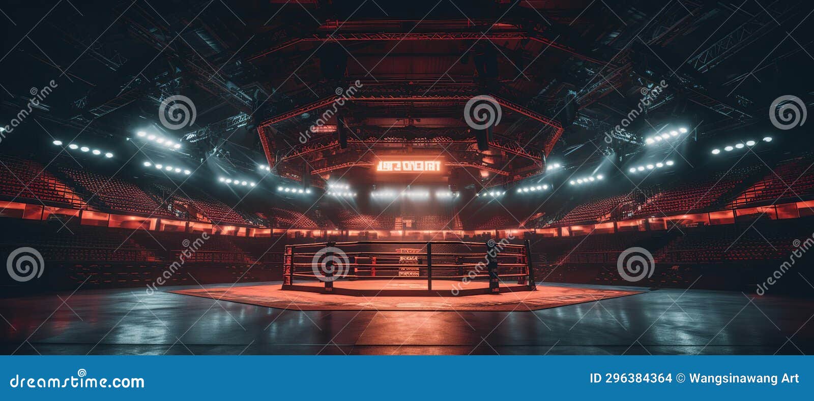 Boxing Ring in a Dark Arena with Red Lights Stock Photo - Image of ...