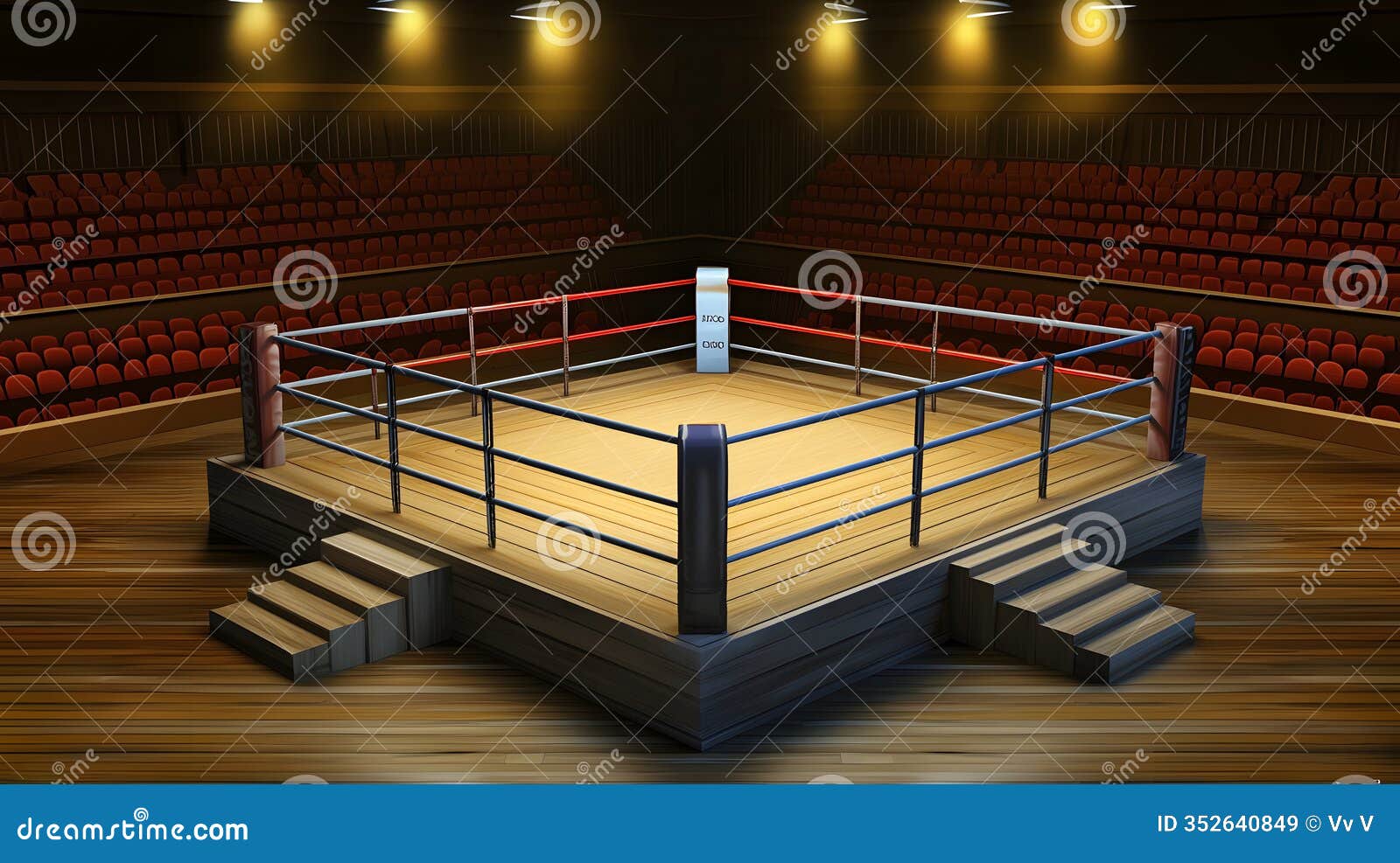 Boxing Ring in an Empty Arena with Warm Lighting Stock Illustration ...
