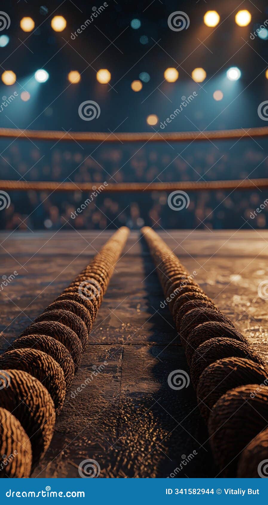 Boxing Ring Features Ropes Stretched Parallel To the Ground Illuminated ...