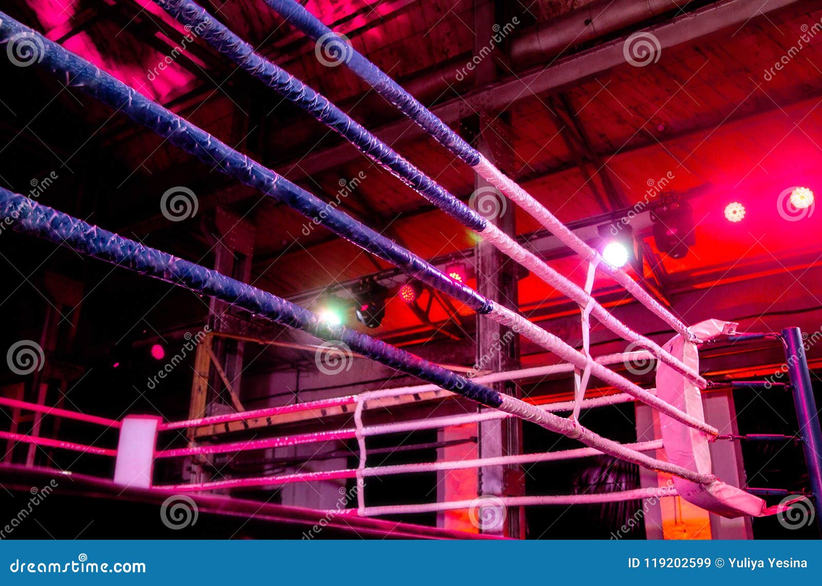 Boxing ring in flashlights stock image. Image of bright - 119202599