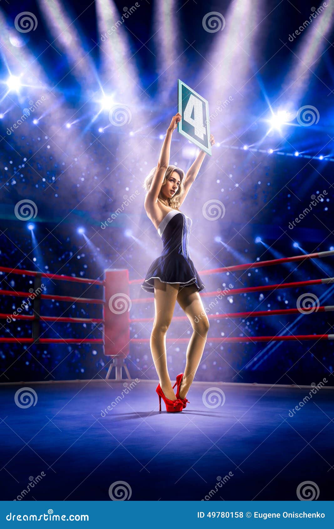 Boxing Ring Girl is Holding the Number Stock Photo - Image of number ...