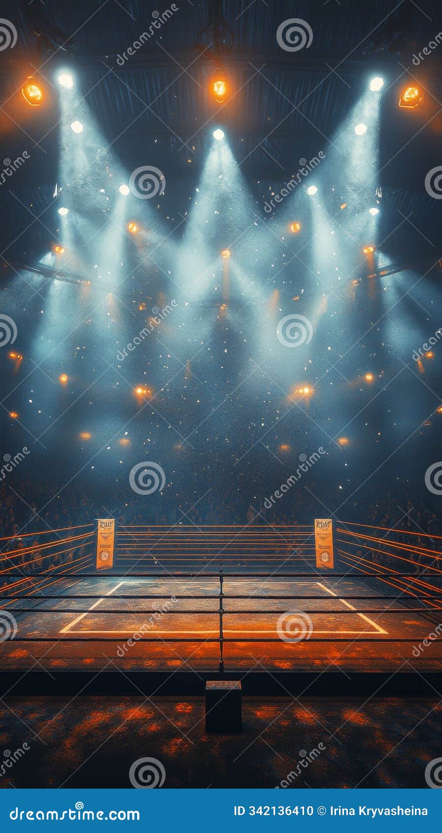 Illuminated Boxing Ring Ready for a Match with Vibrant Lights and a ...