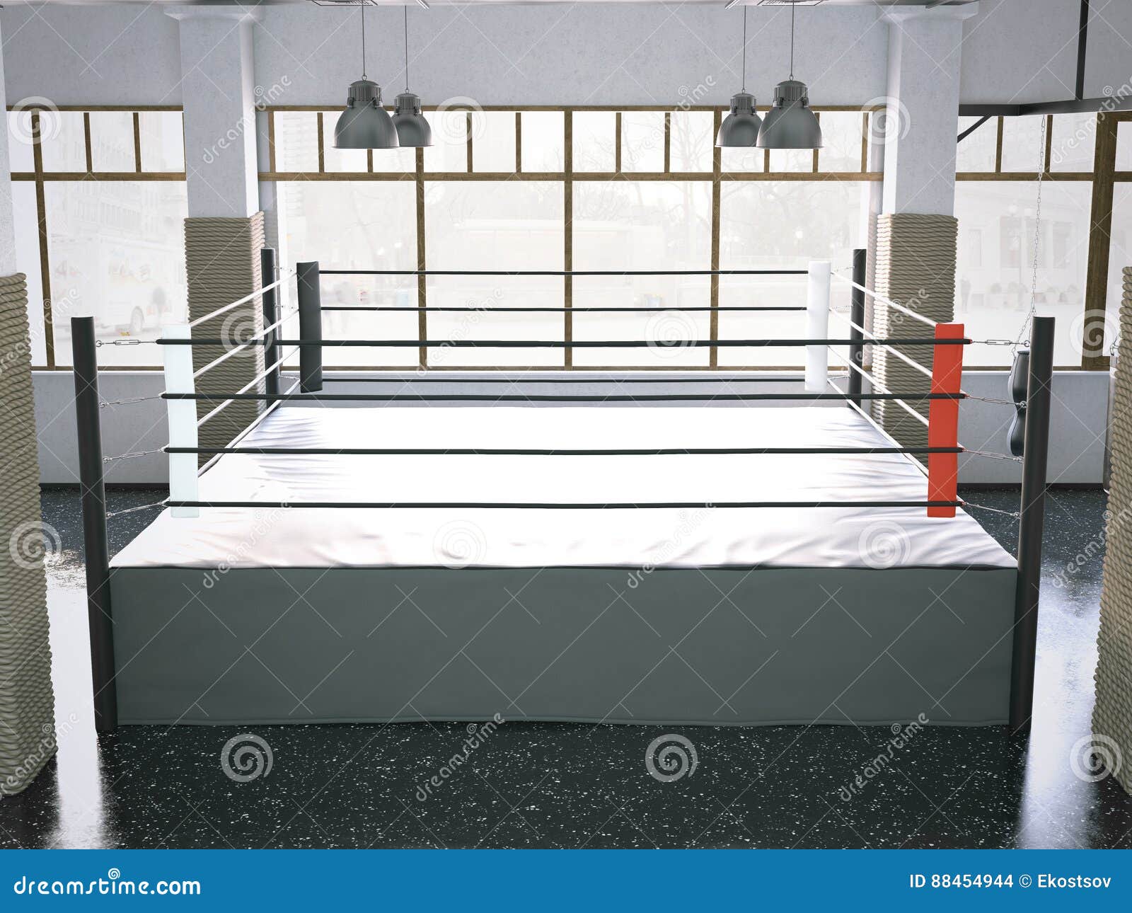 Boxing Ring in a Gym Interior. 3d Rendering Stock Photo - Image of ...