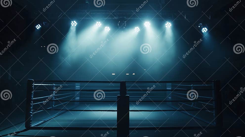 Boxing Ring Illuminated by Dramatic Lighting, Empty Arena Atmosphere ...