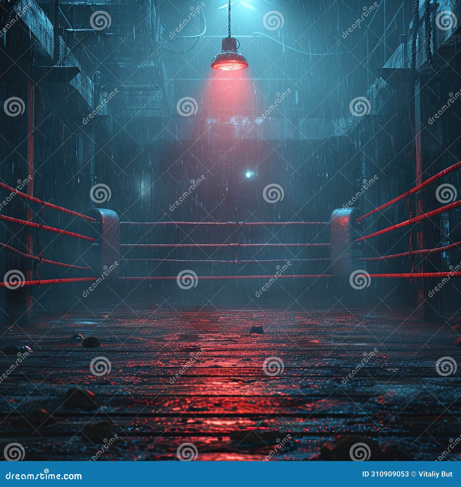 Boxing Ring in the Rain with Red Light. Generative AI. Stock Image ...