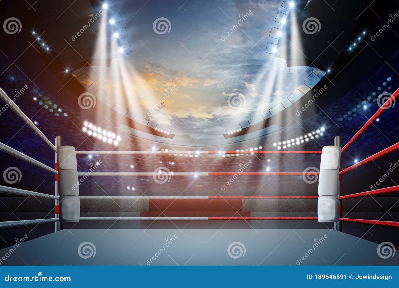 Boxing Ring with Illumination by Spotlights. Stock Image - Image of ...