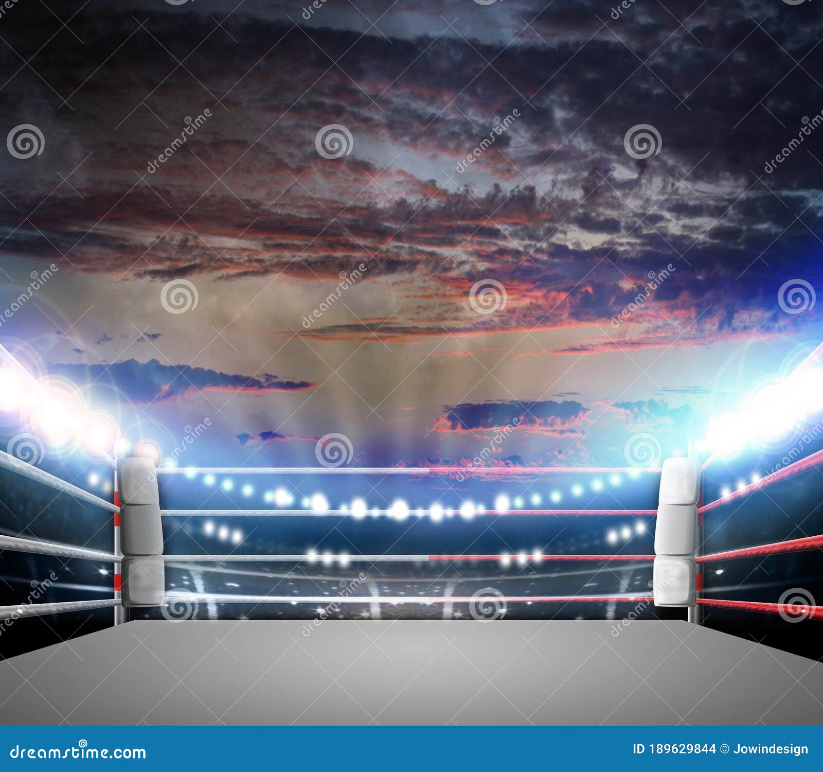 Boxing Ring with Illumination by Spotlights. Digital Effect 3d Render ...