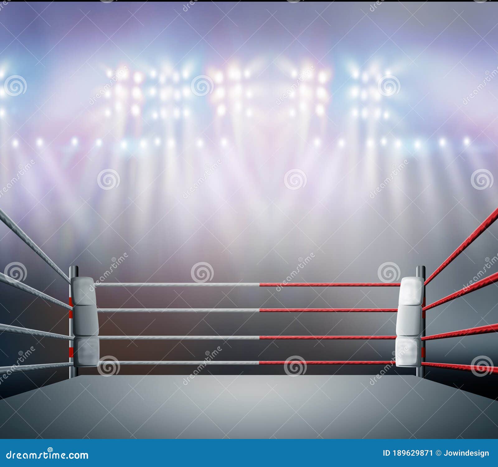 Boxing Ring with Illumination by Spotlights. Digital Effect 3d Render ...