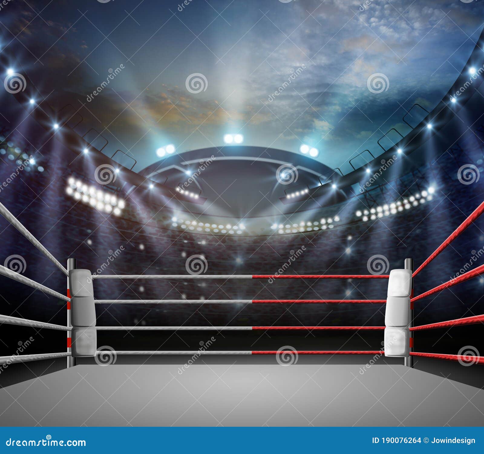 Boxing Ring with Illumination by Spotlights. Digital Effect 3d Render ...