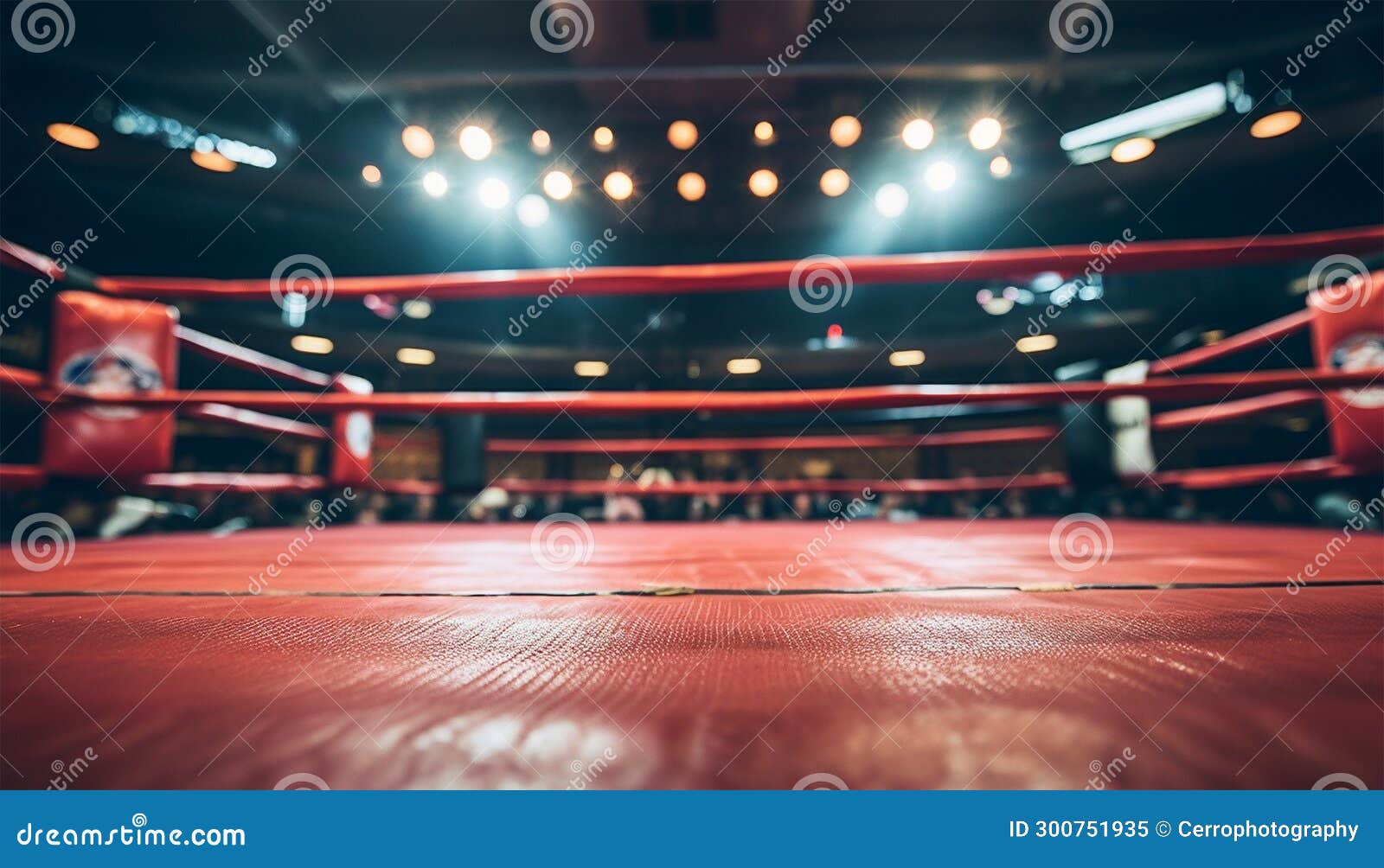 Boxing Ring with Illumination by Spotlights. Digital Effect 3d Render ...