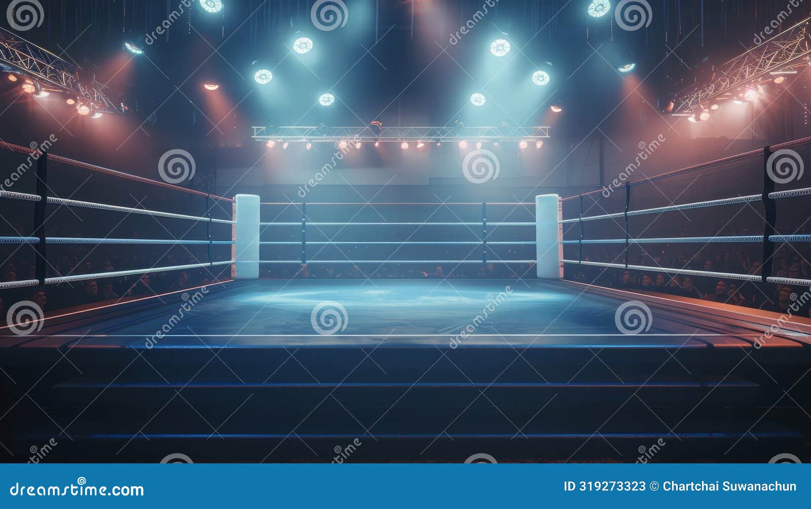 Boxing Ring with Red and White Rings and a Sign by AI Generated Image ...