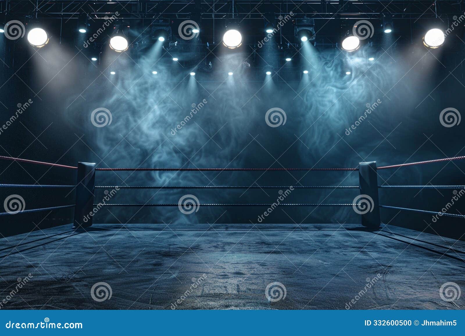 Boxing Ring with Spotlight and Smoke Stock Illustration - Illustration ...