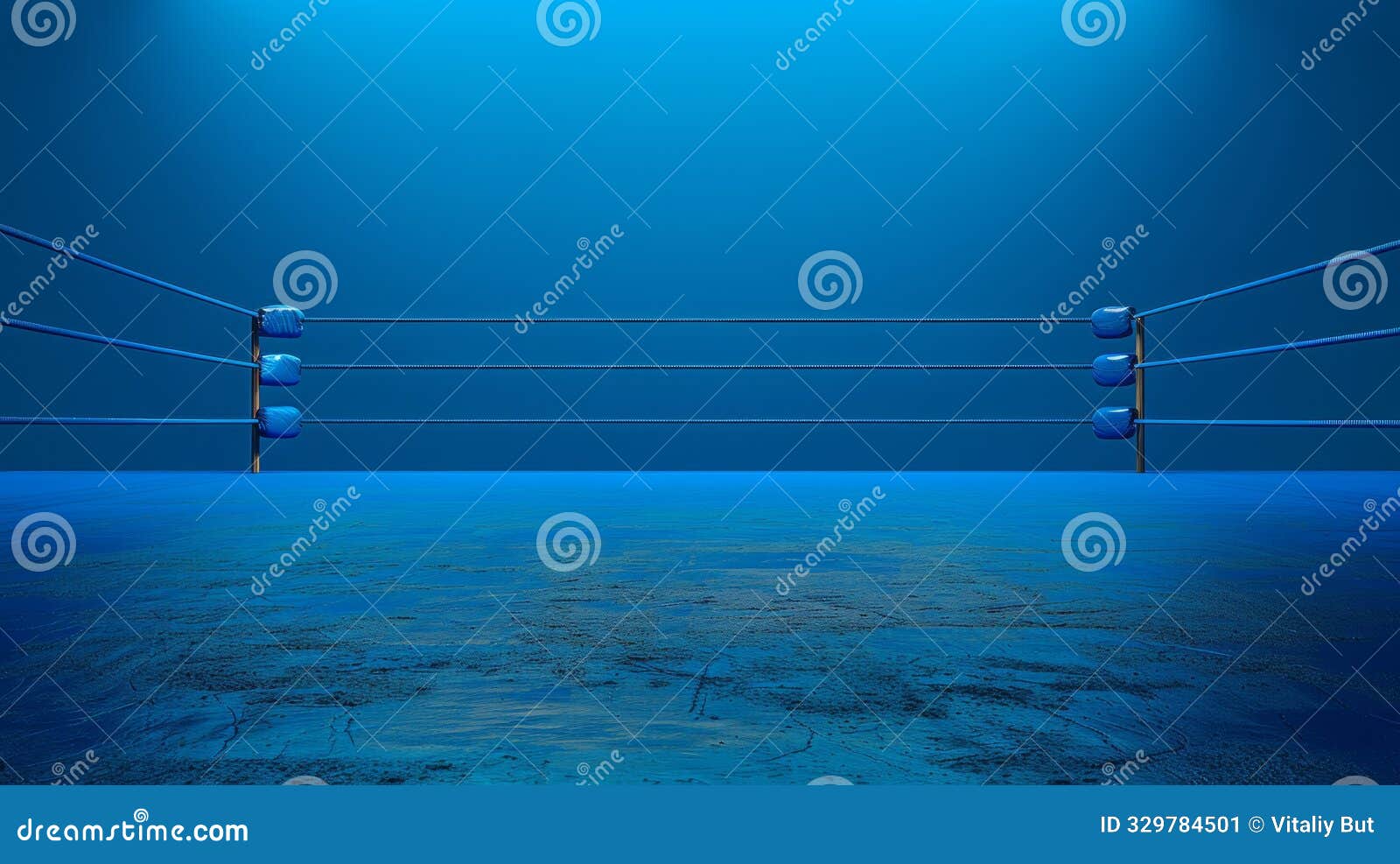 Boxing Ring Stands Empty Under a Dramatic Blue Spotlight, with Smoke ...