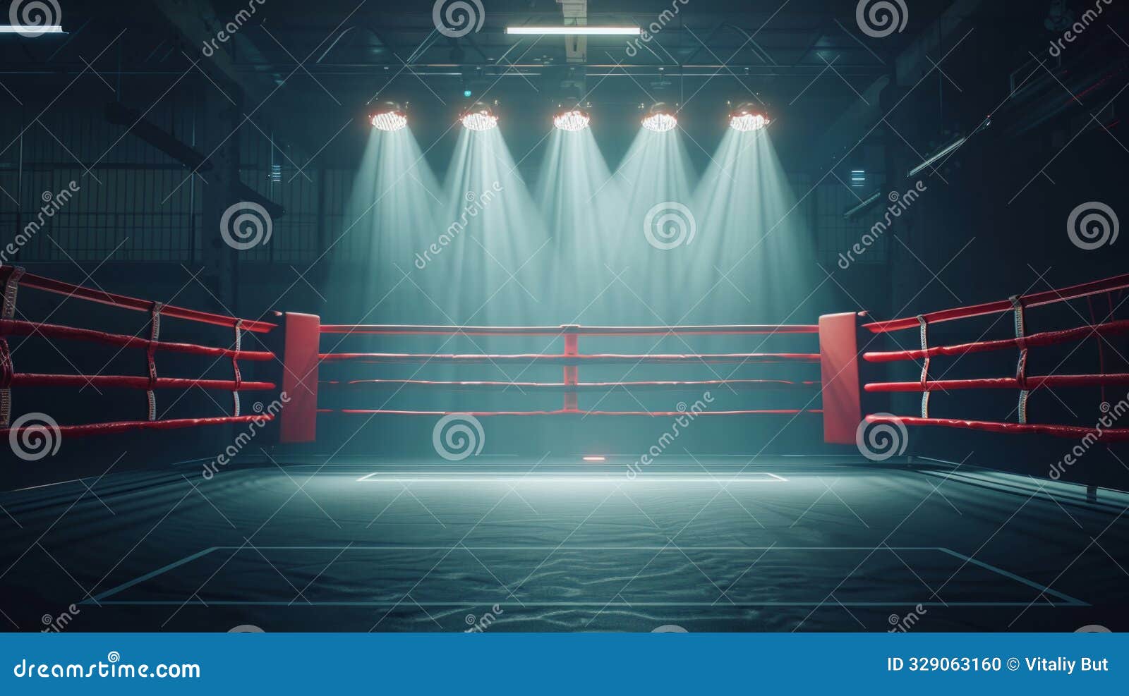Boxing Ring Stands Empty Under the Dramatic Illumination of Spotlights ...