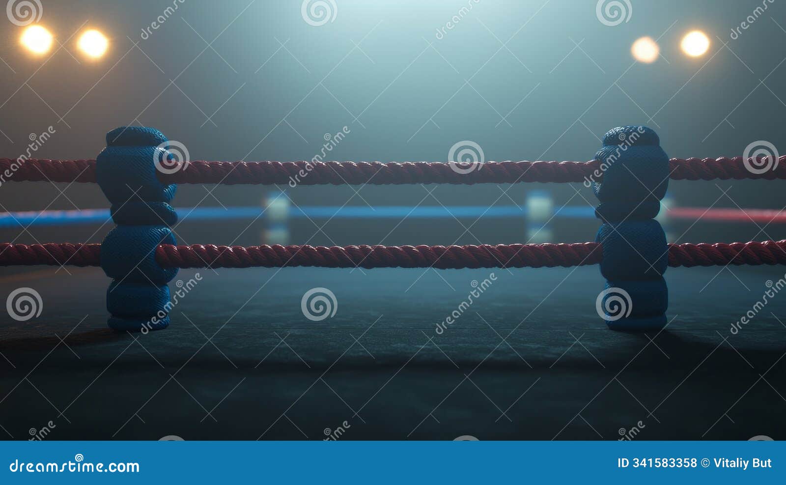 Boxing Ring is Surrounded by Ambient Lighting Showcasing Three Ropes ...
