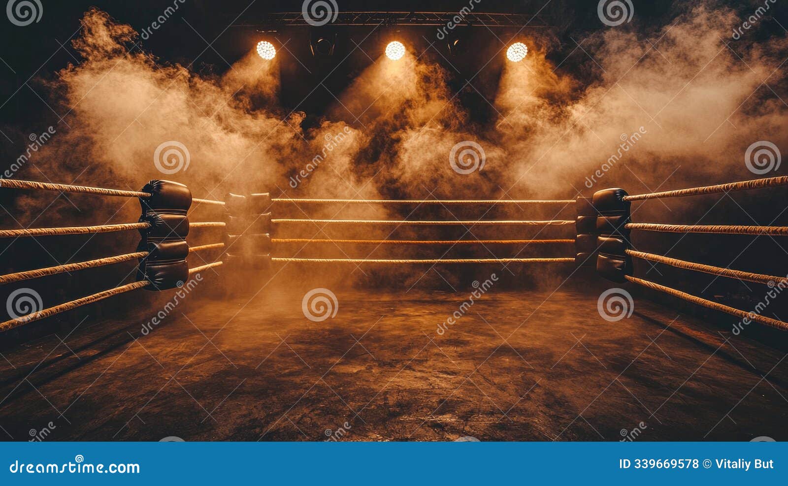 Boxing Ring is Surrounded by Thick Smoke Illuminated by Soft Lighting ...