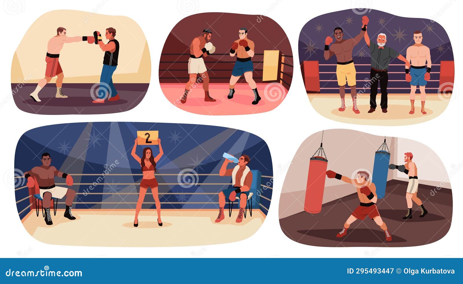 Boxing Scenes at Ring. Muscular Athletes in Sparring, Training and ...