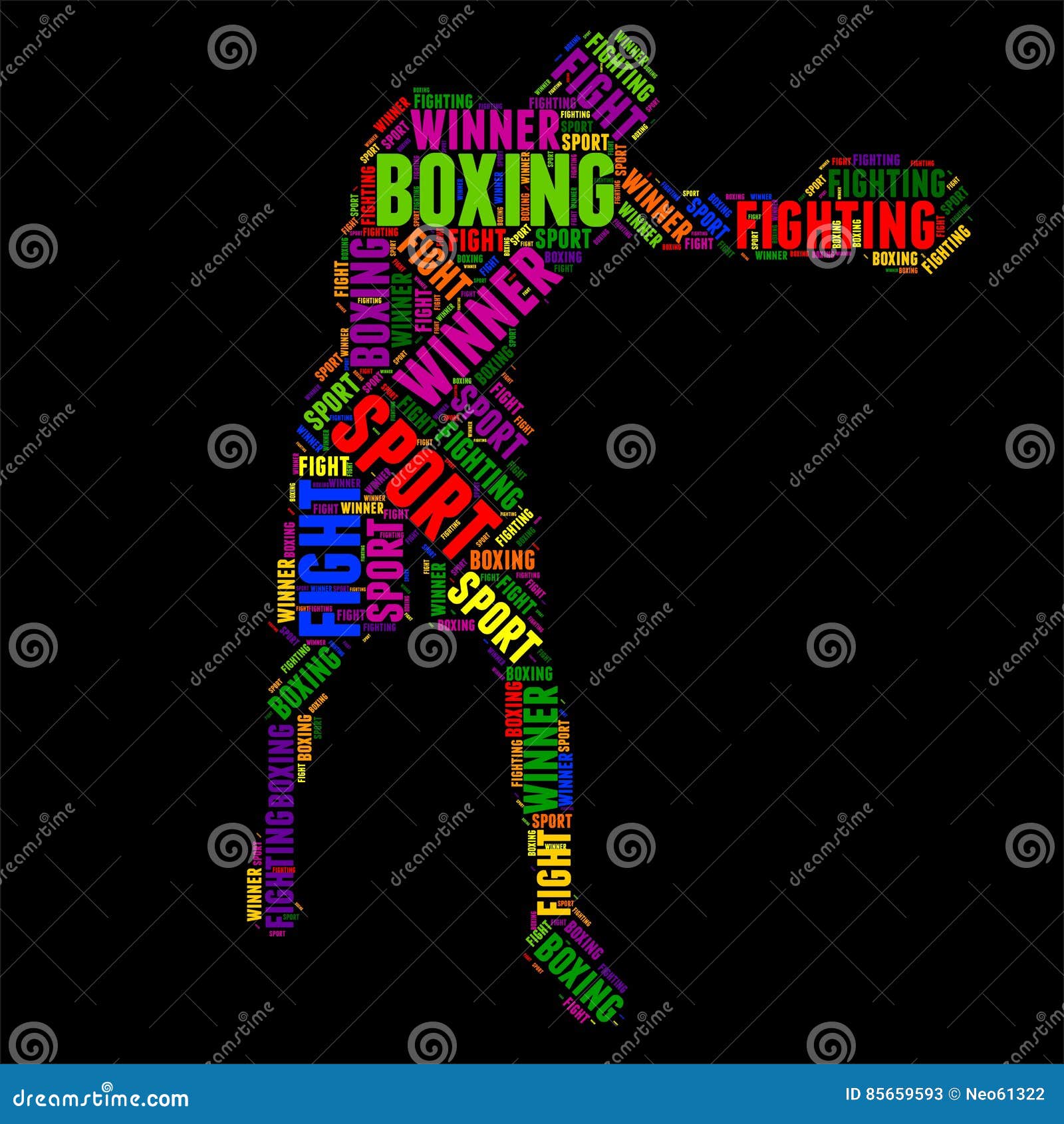 Boxing Typography Word Cloud Colorful Vector Illustration Stock Vector ...