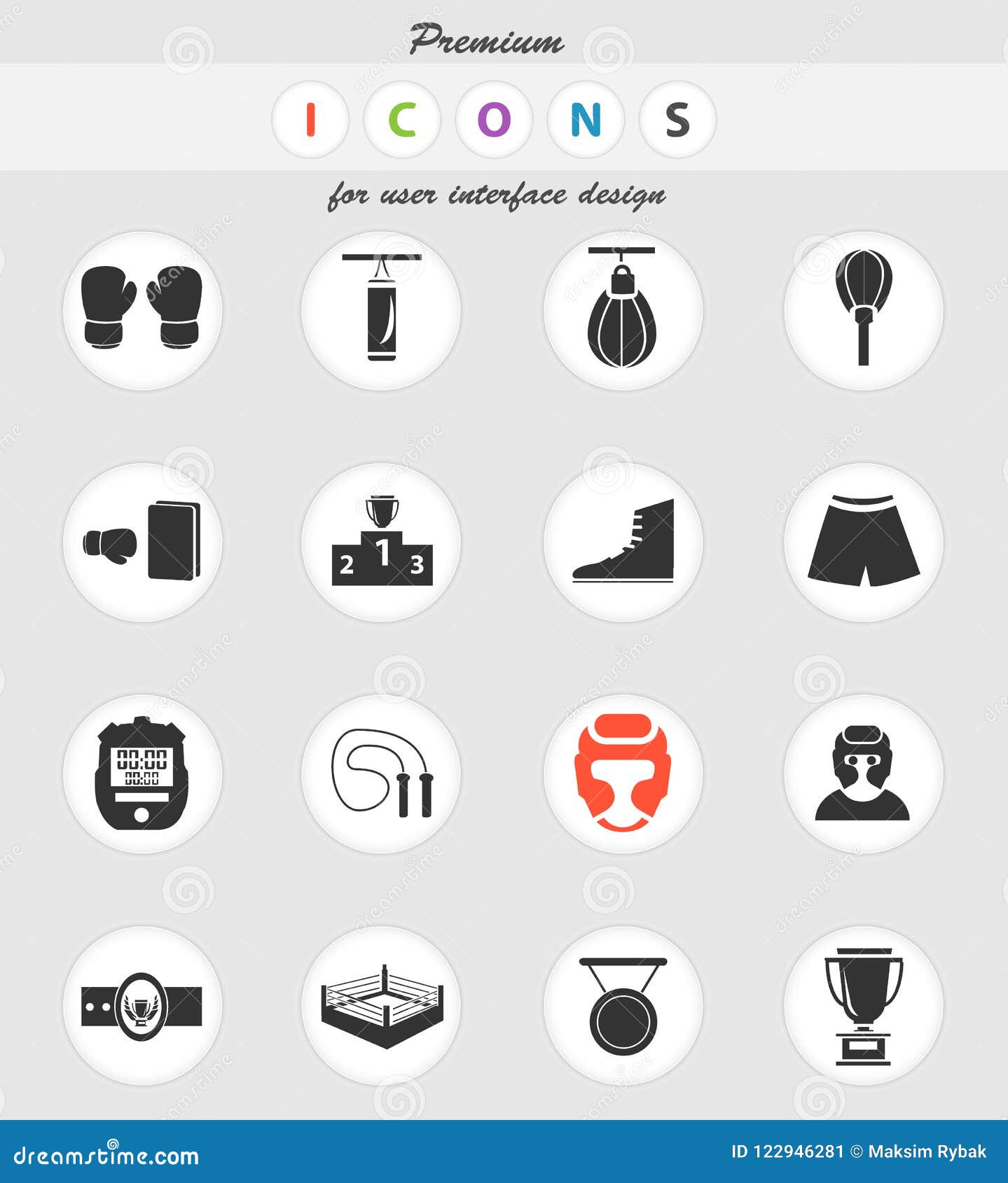 Boxing icon set stock vector. Illustration of watch - 122946281