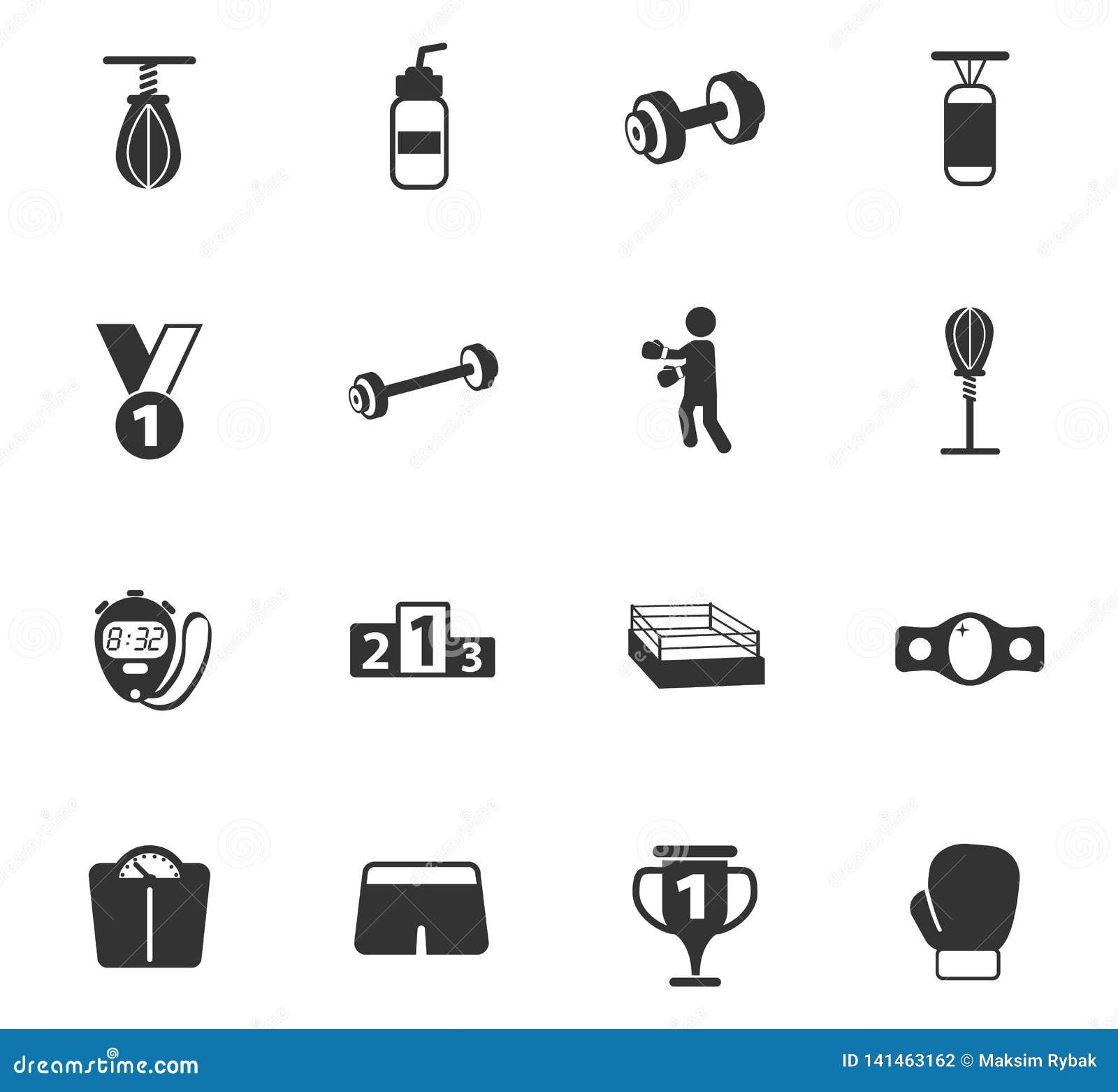 Boxing icon set stock vector. Illustration of stop, medal - 141463162