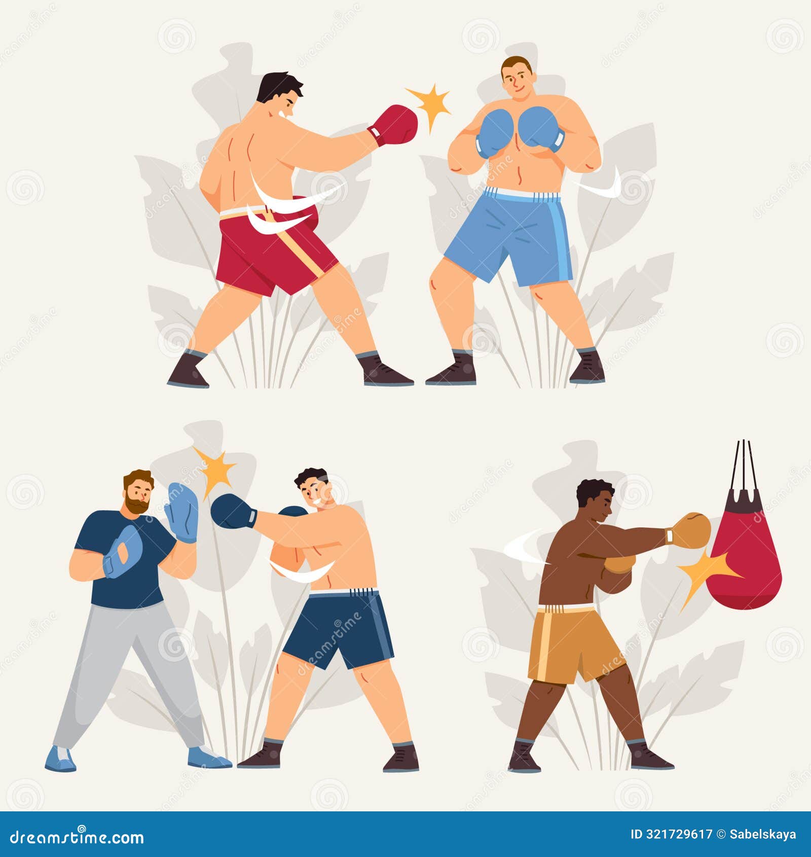 Boxing Vector Illustration Set of Athletes. Stock Illustration ...