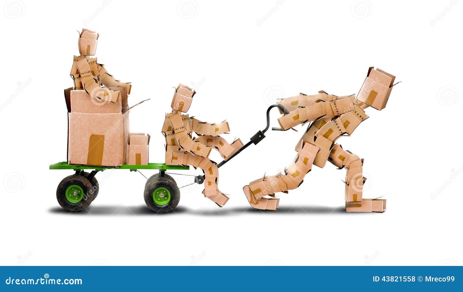 Box Character Pulling Boxkids on Trolley Stock Illustration ...