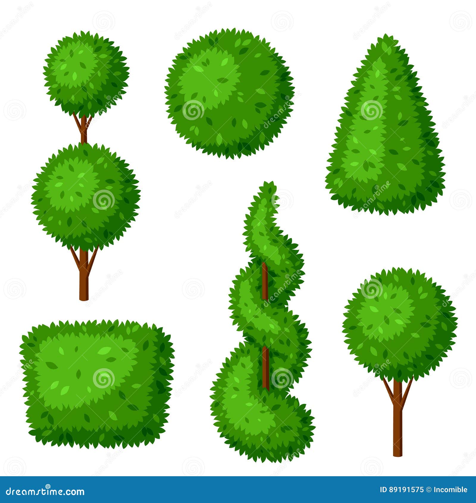 Boxwood Topiary Garden Plants. Set of Decorative Trees Stock Vector ...