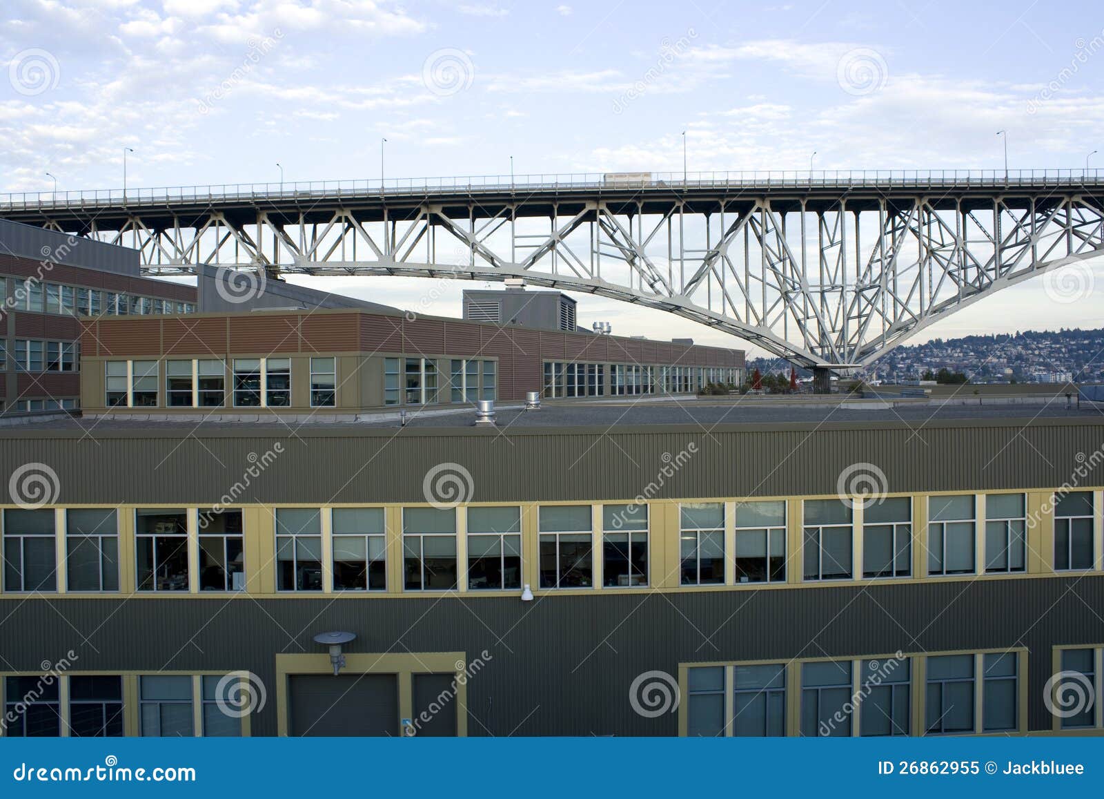 Boxy Office Buildings Under Bridge Stock Image - Image of budget ...