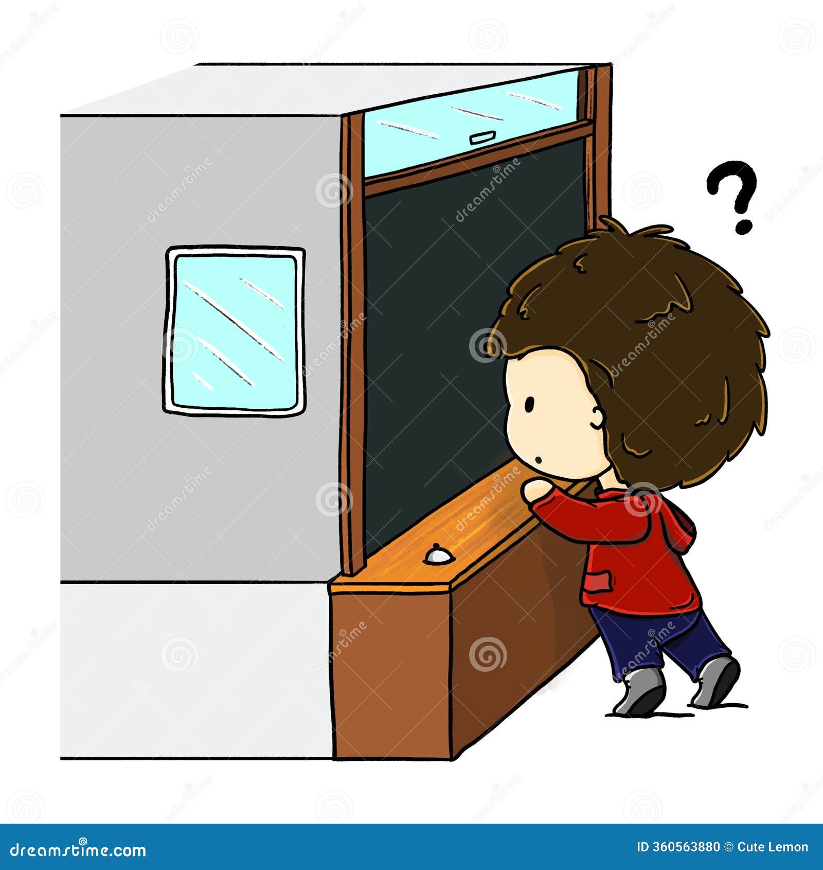 Little Boy Asking At Counter Cartoon Illustration, Information Counter ...