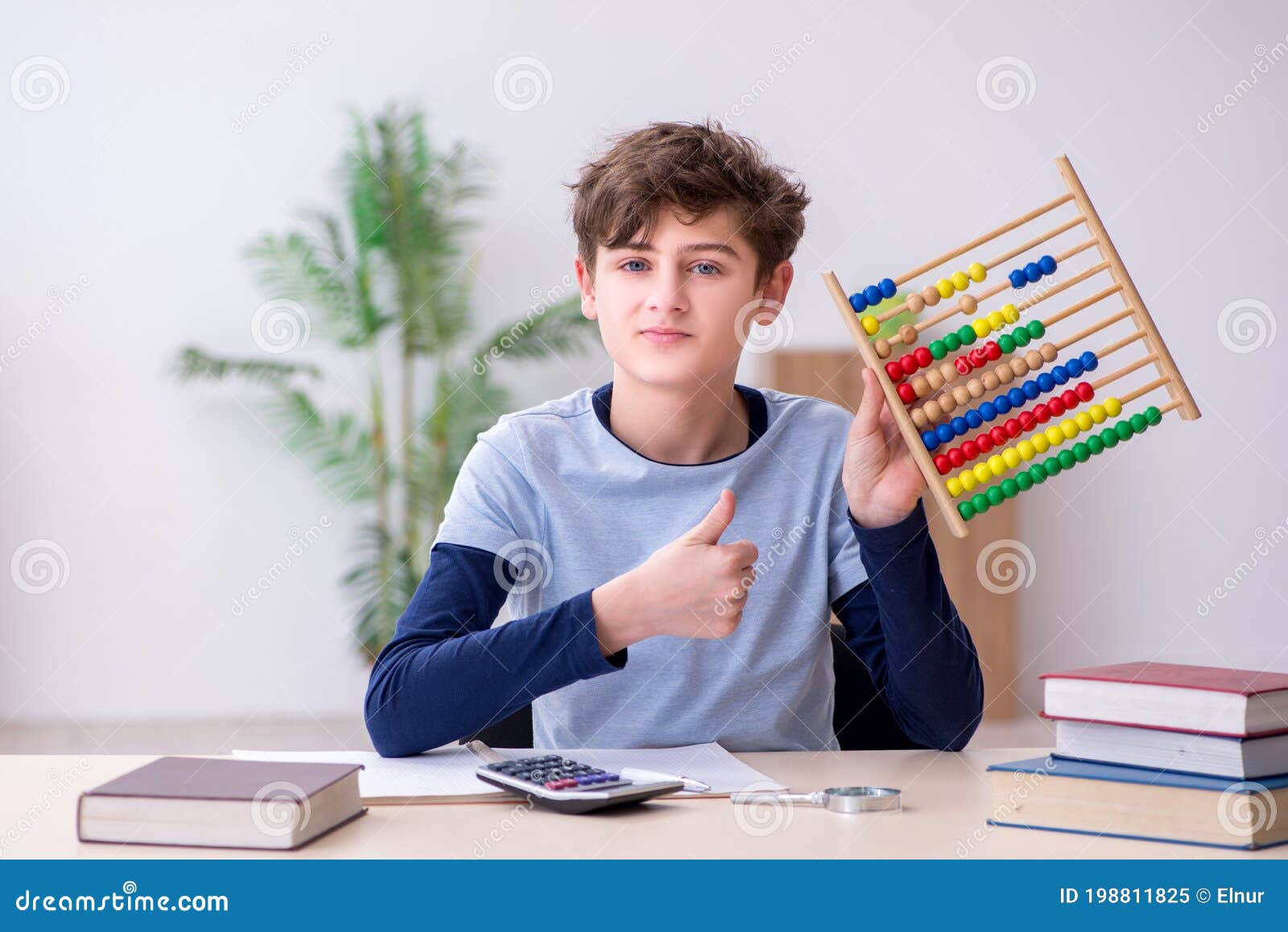 Schoolboy with Abacus Studying Math at Home Stock Image - Image of ...