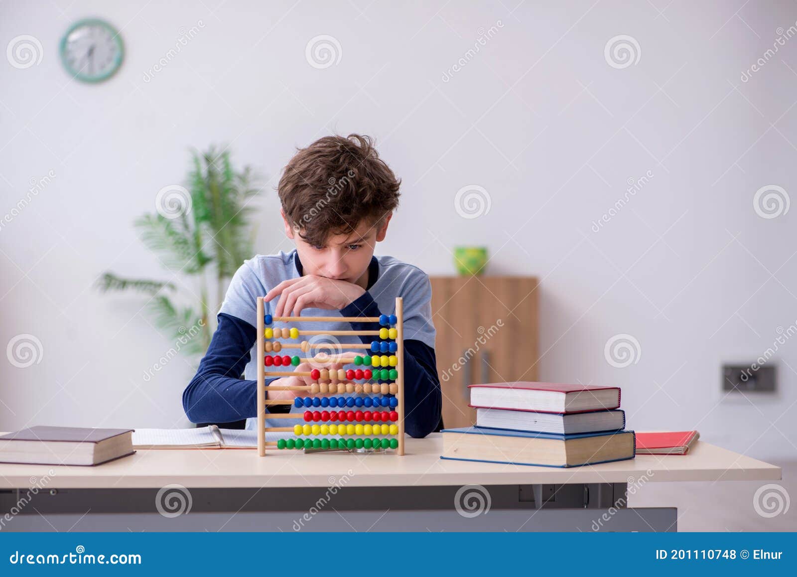Schoolboy with Abacus Studying Math at Home Stock Photo - Image of ...