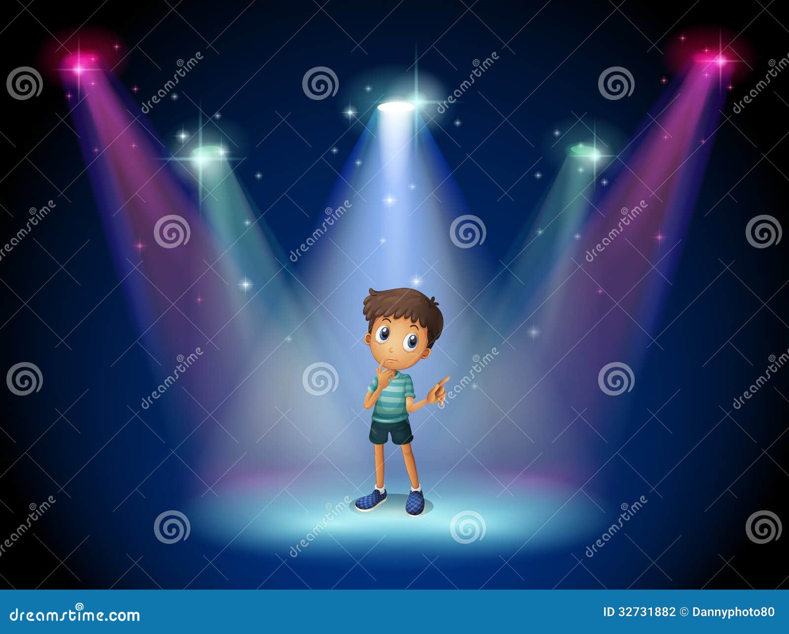 A Boy Acting at the Stage with Spotlights Stock Vector - Illustration ...