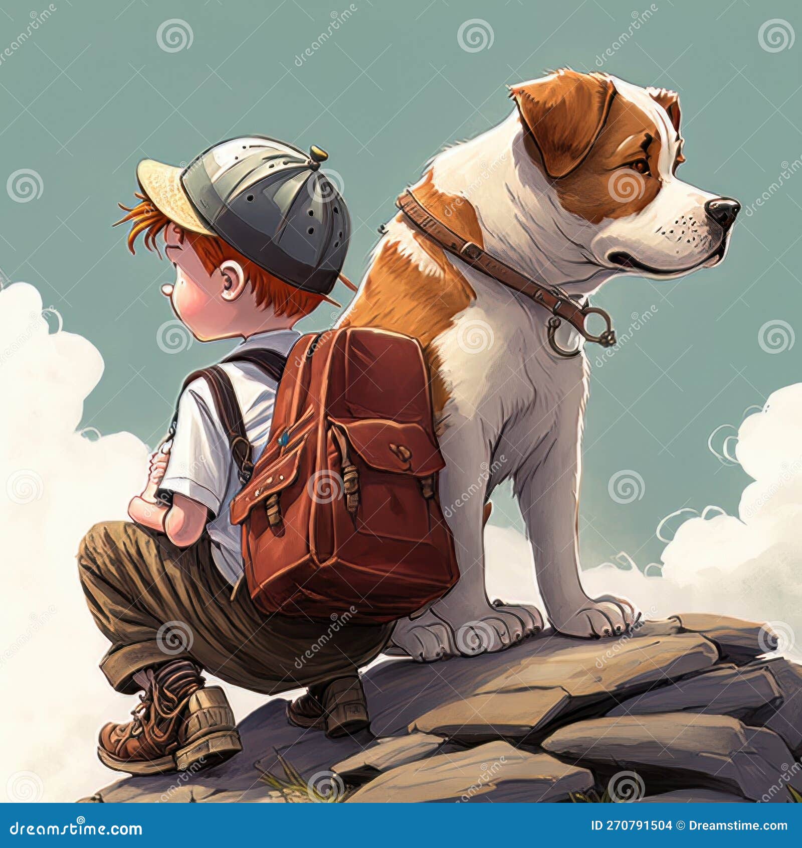Boy on an Adventure with His Dog Stock Illustration - Illustration of ...