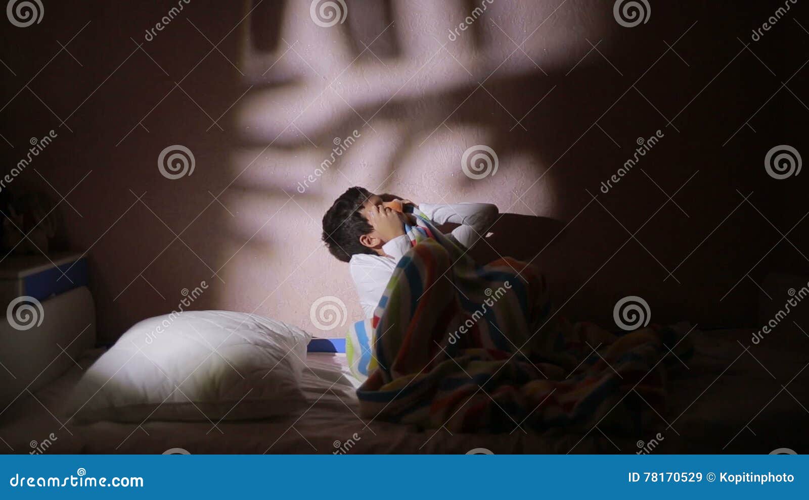 The Boy is Afraid of Ghosts at Night. Nightmares of the Child Stock ...