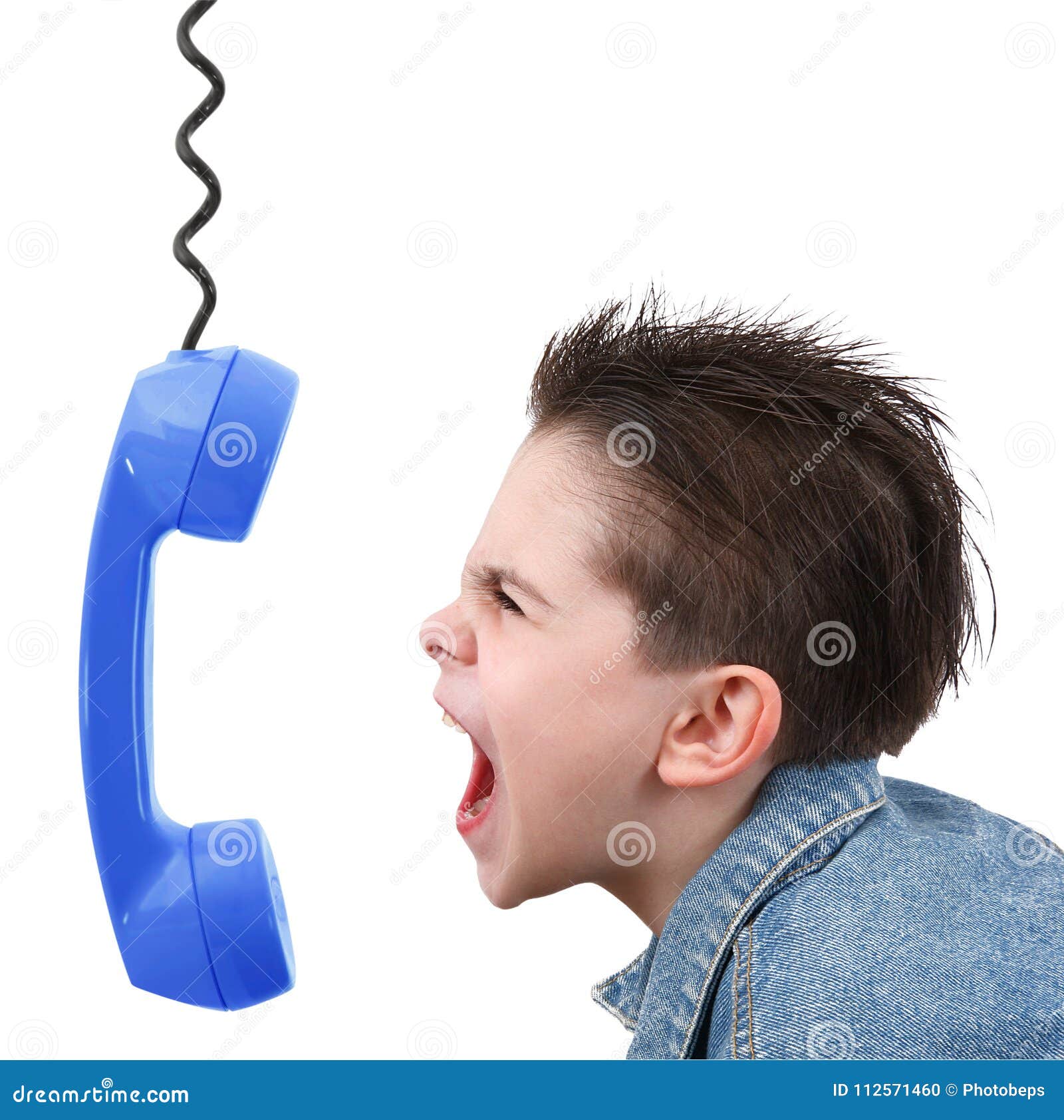 Boy in Anger with Blue Phone Stock Photo - Image of suffering ...
