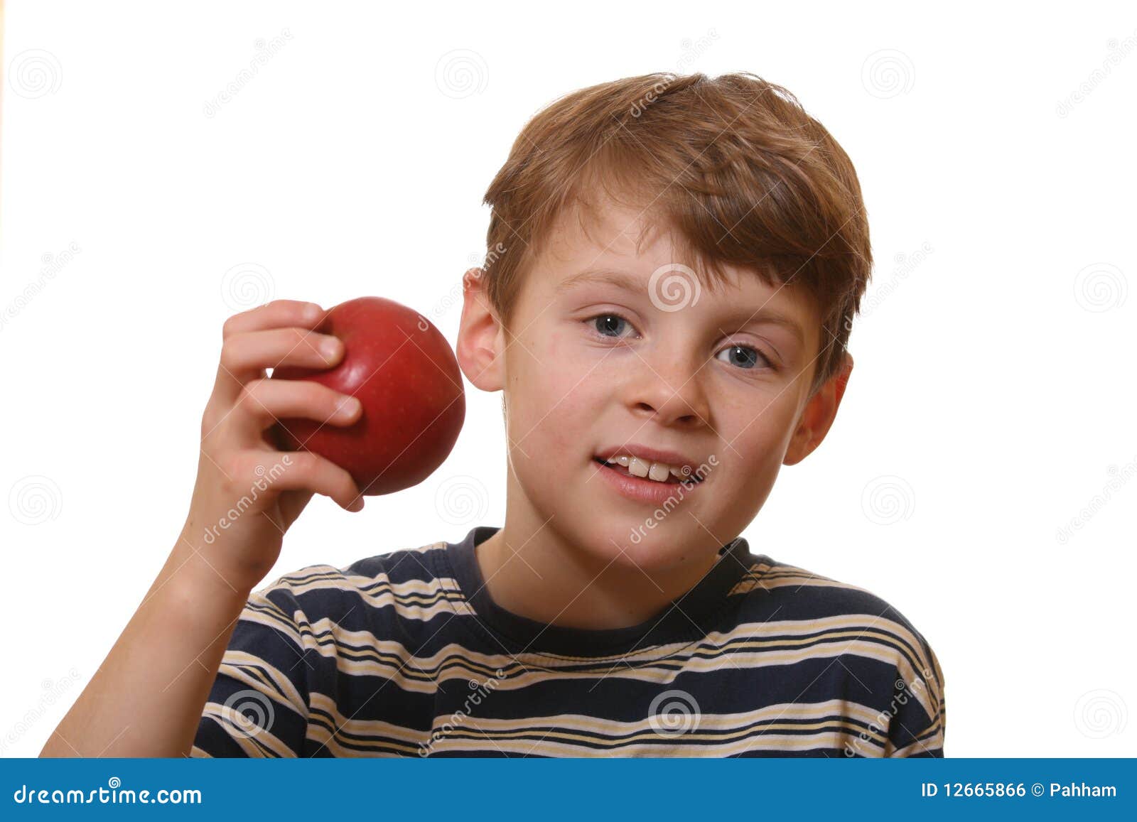 Boy with apple stock photo. Image of nature, smile, hunger - 12665866