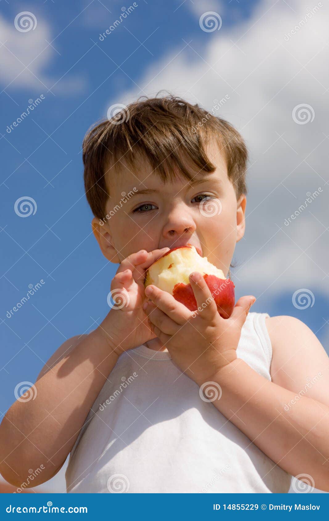 The boy with an apple stock image. Image of enjoyment - 14855229