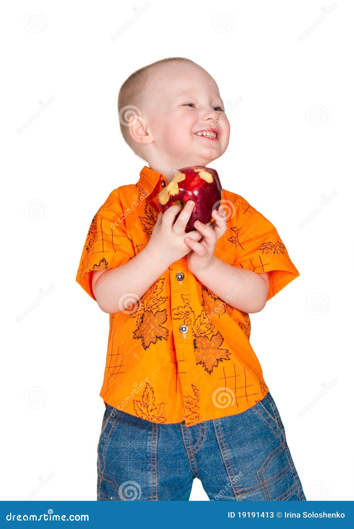 The boy with an apple stock image. Image of holds, small - 19191413