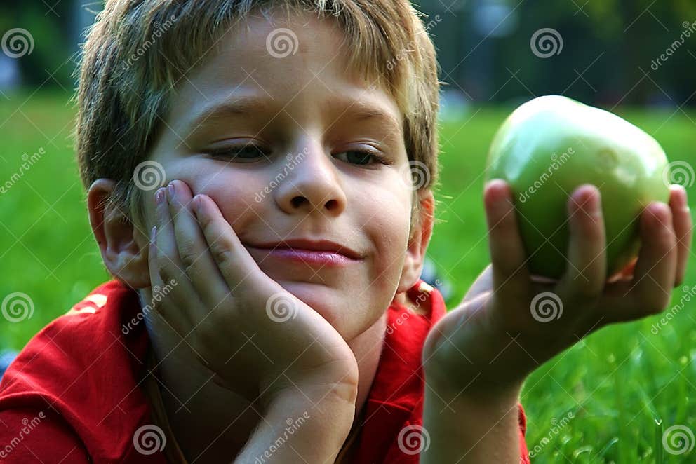 Boy with an apple stock image. Image of healthy, apple - 9910037